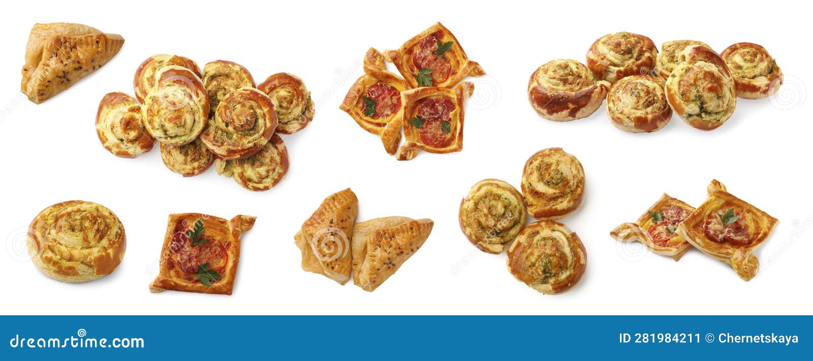 Collage with Different Puff Pastry Isolated on White Stock Image ...