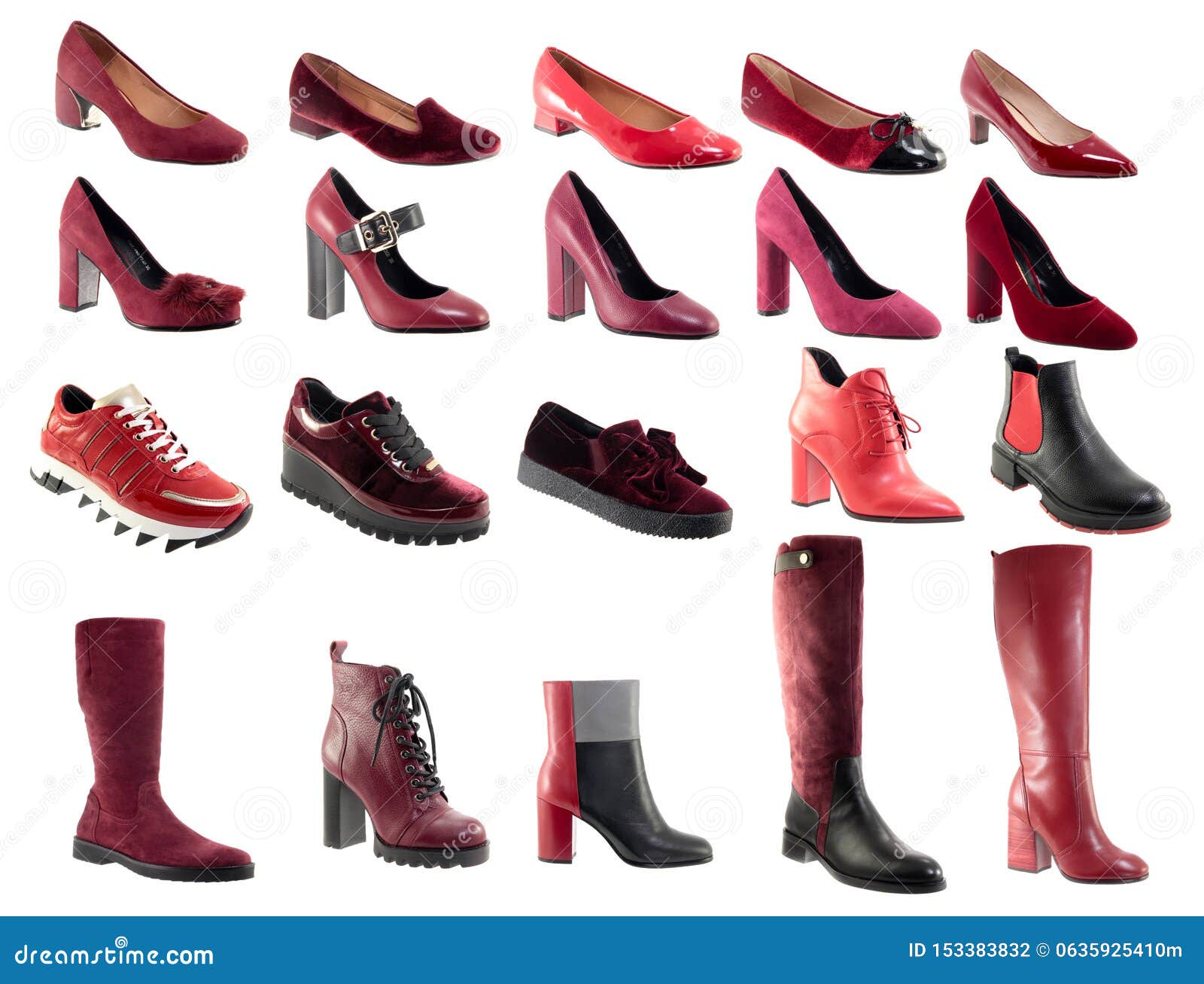 A Collage of Different Red Shoes on a White Background Stock Photo ...