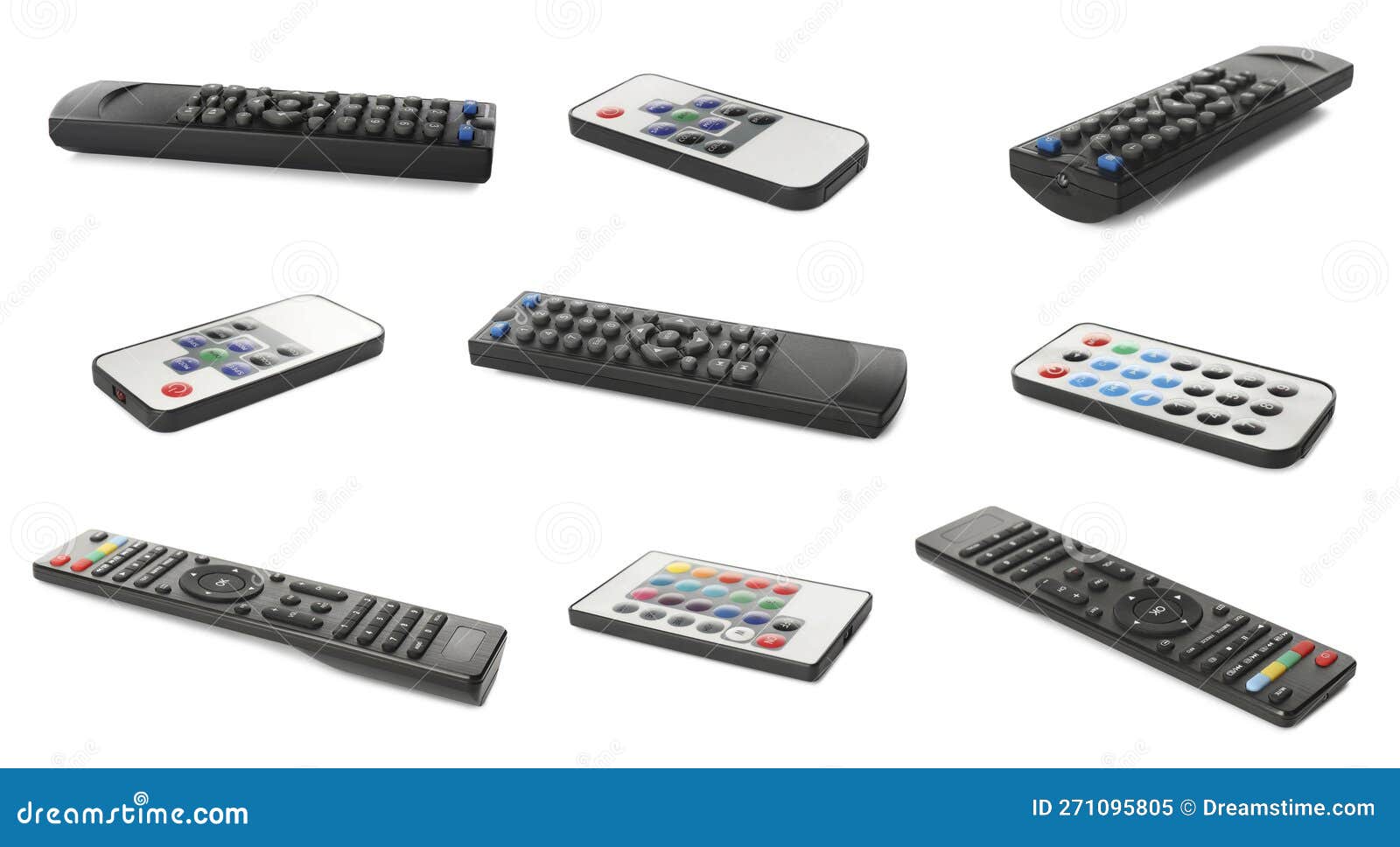 Collage of Different Remote Controllers on White Background Stock Image ...