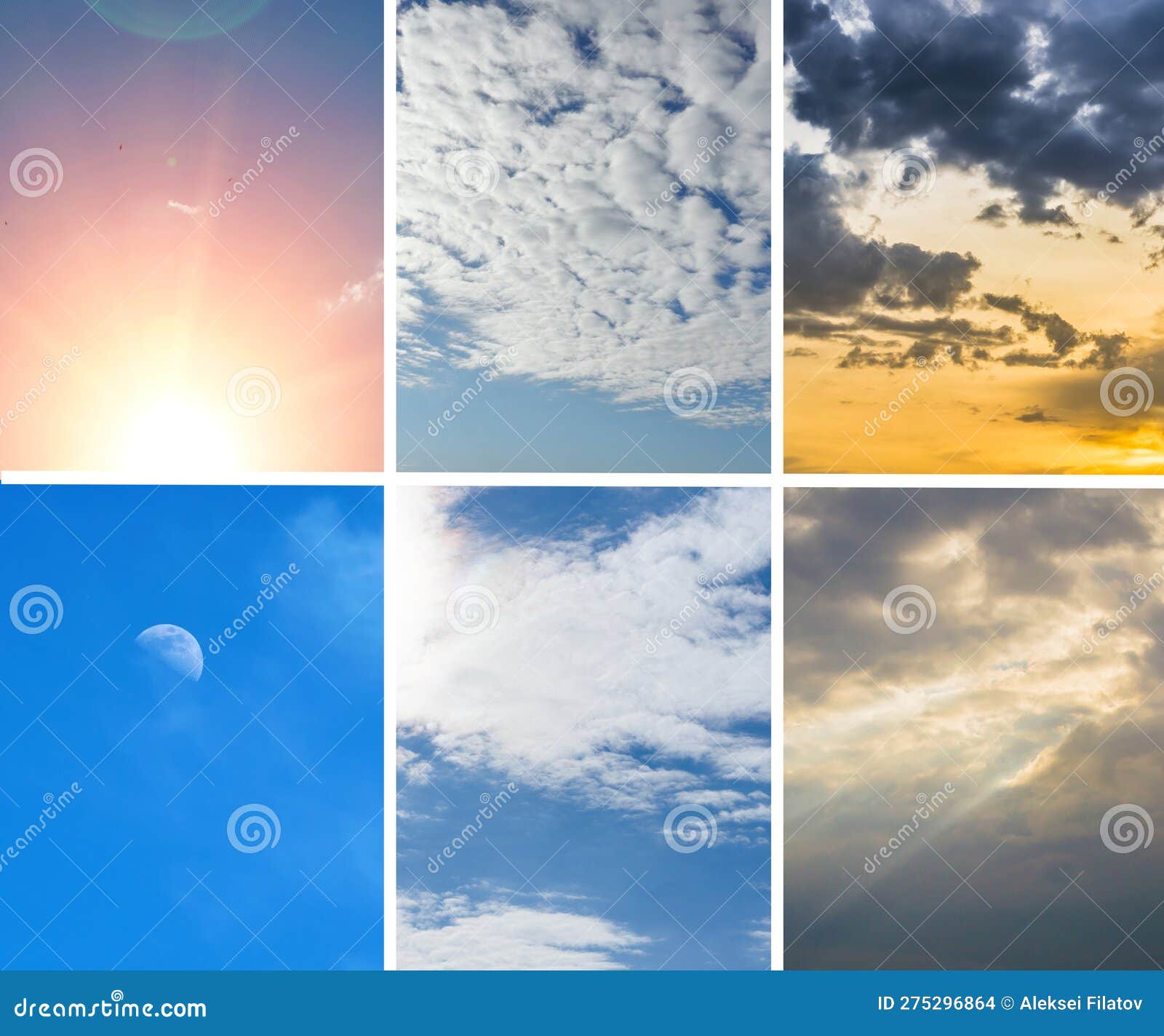 Collage of the Different Shades of the Blue Sky and the Fluffy Cloud ...