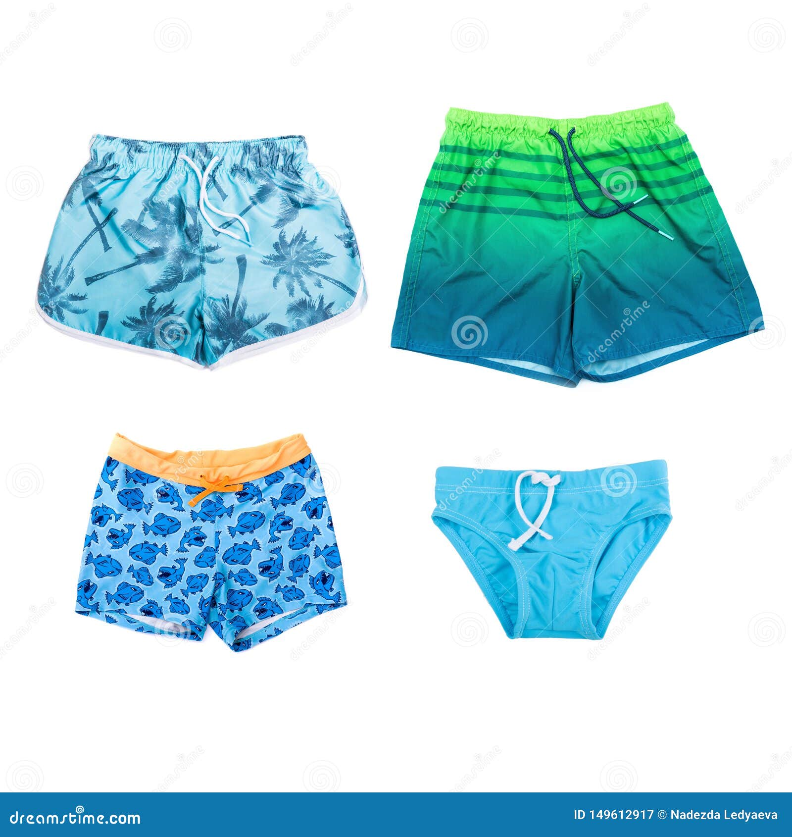 Collage of Different Shorts for Boys on White Background. Stock Image ...