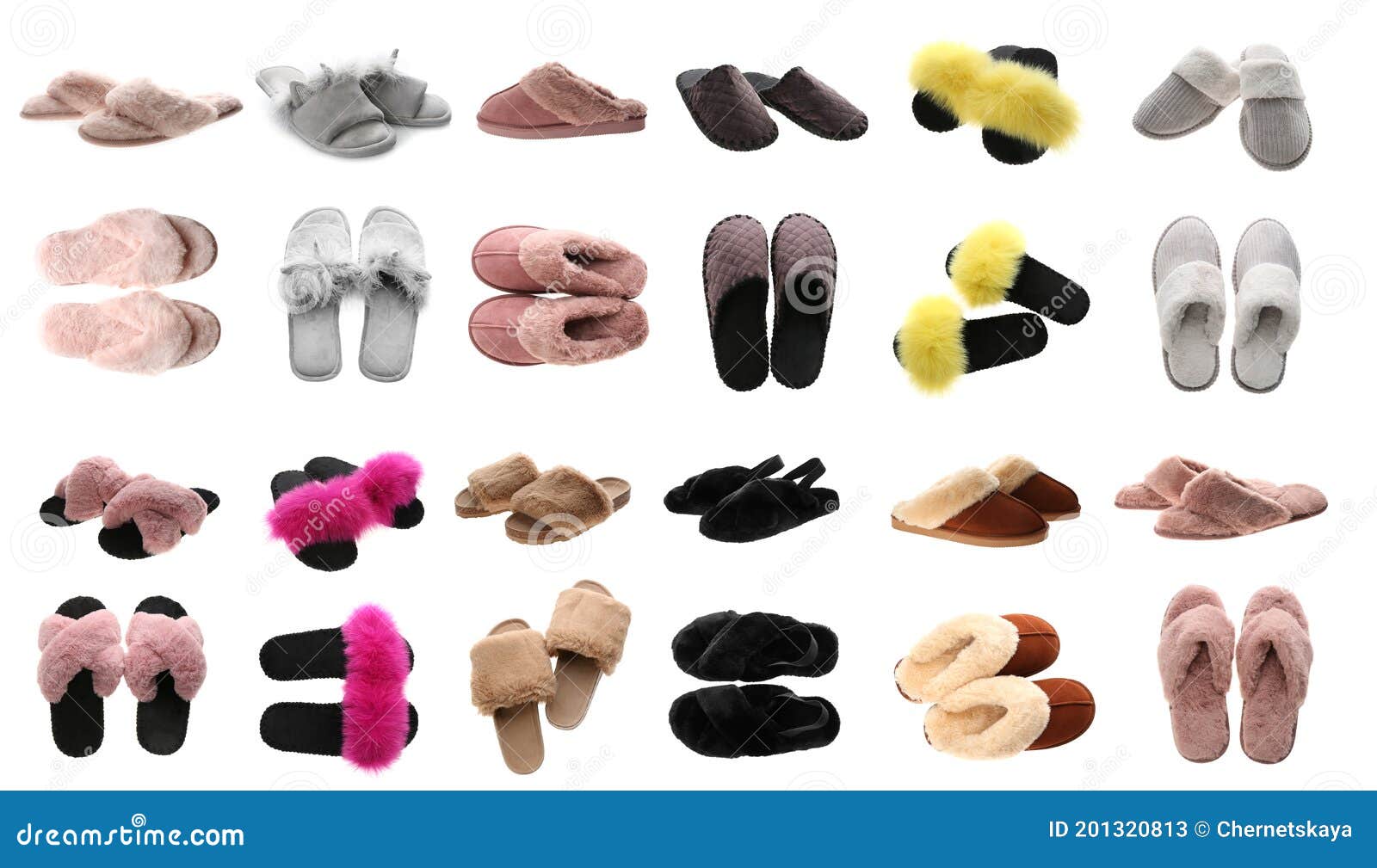 Collage with Different Slippers on White Background Stock Image - Image ...