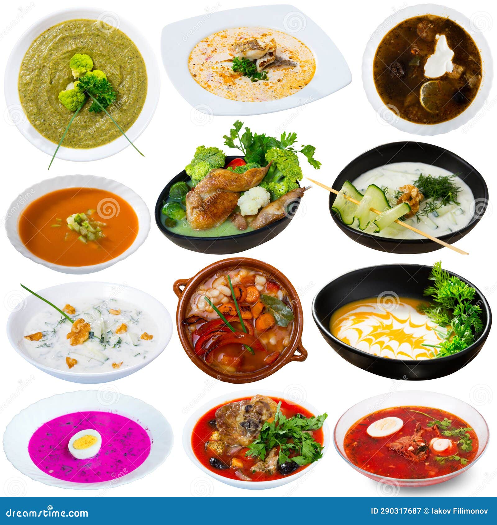 Collage of Different Soups Isolated Stock Image - Image of view ...