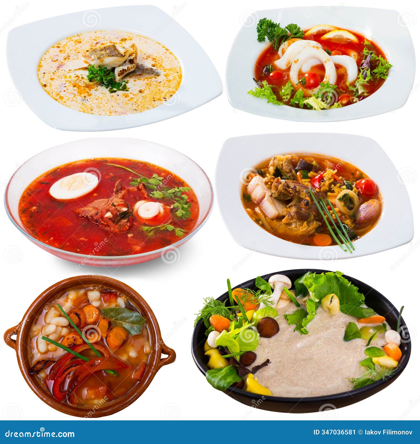 Collage of Different Soups Isolated Stock Image - Image of view ...