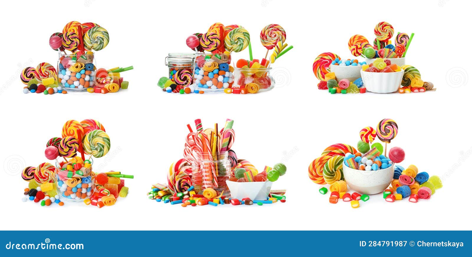 Collage with Different Sweet Candies Isolated on White Stock Image ...