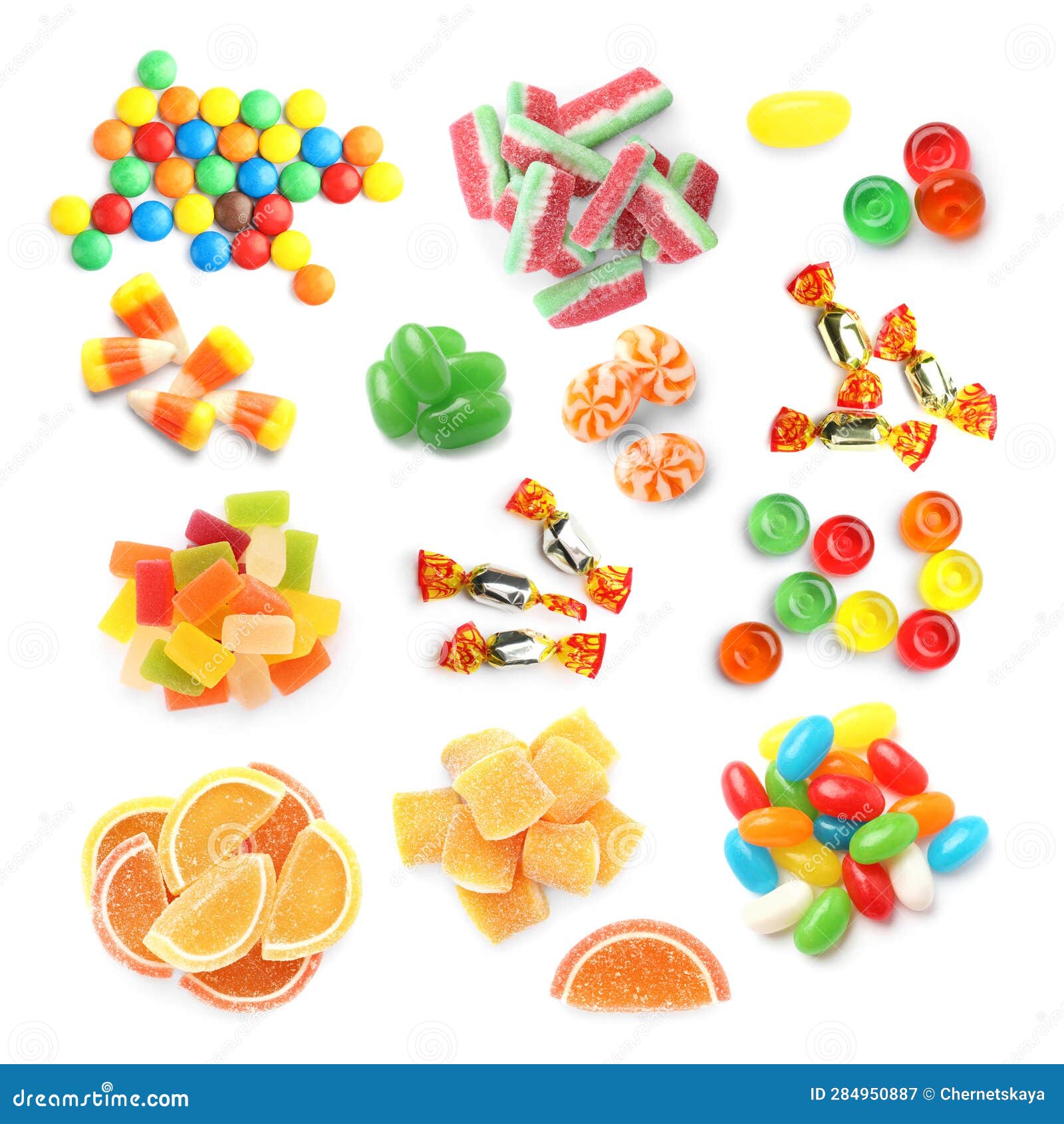 Collage with Different Sweet Candies Isolated on White Stock Image ...