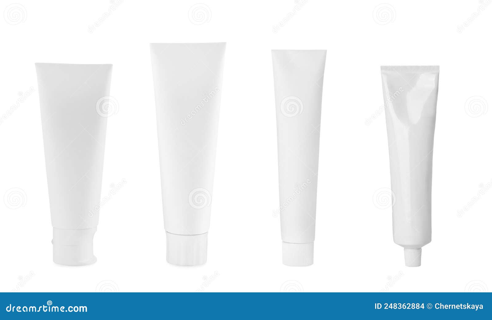 Collage with Different Toothpastes on White Background Stock Photo ...