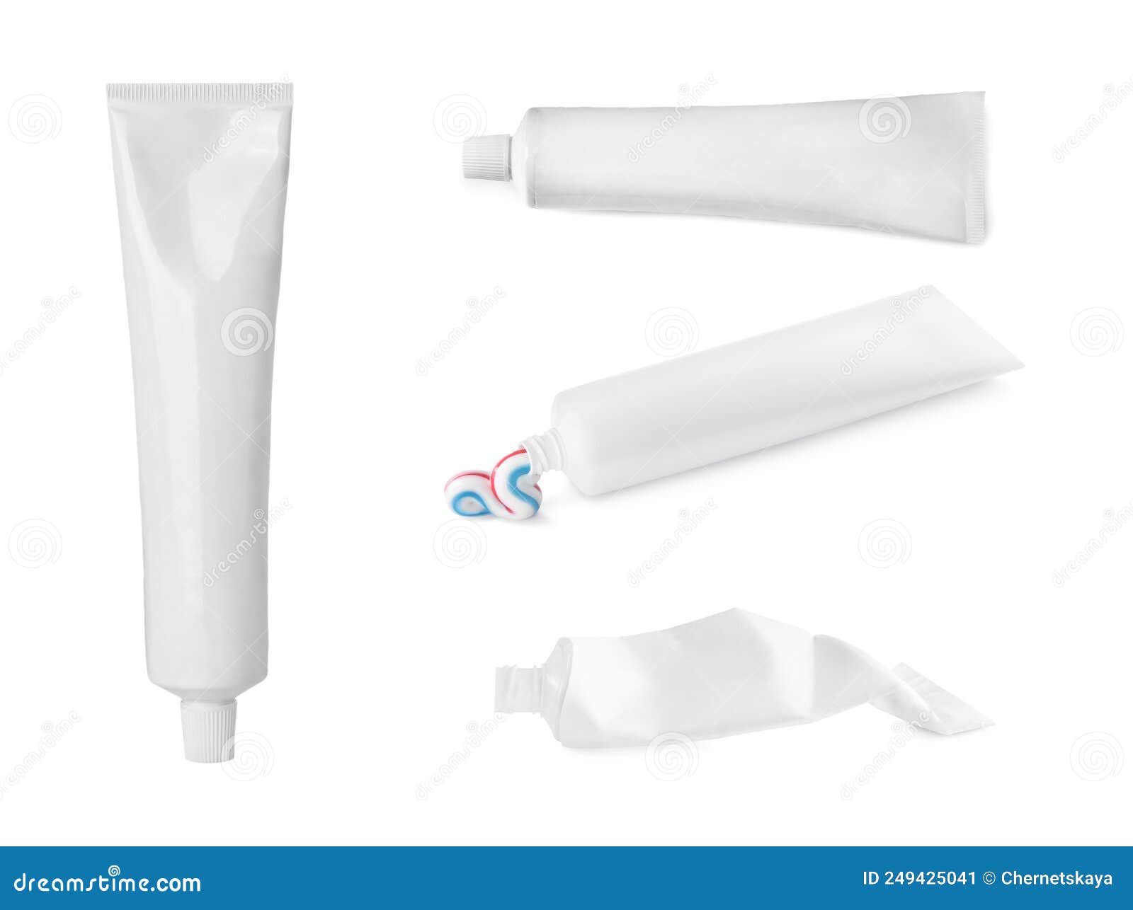 Collage with Different Toothpastes on White Background Stock Image ...