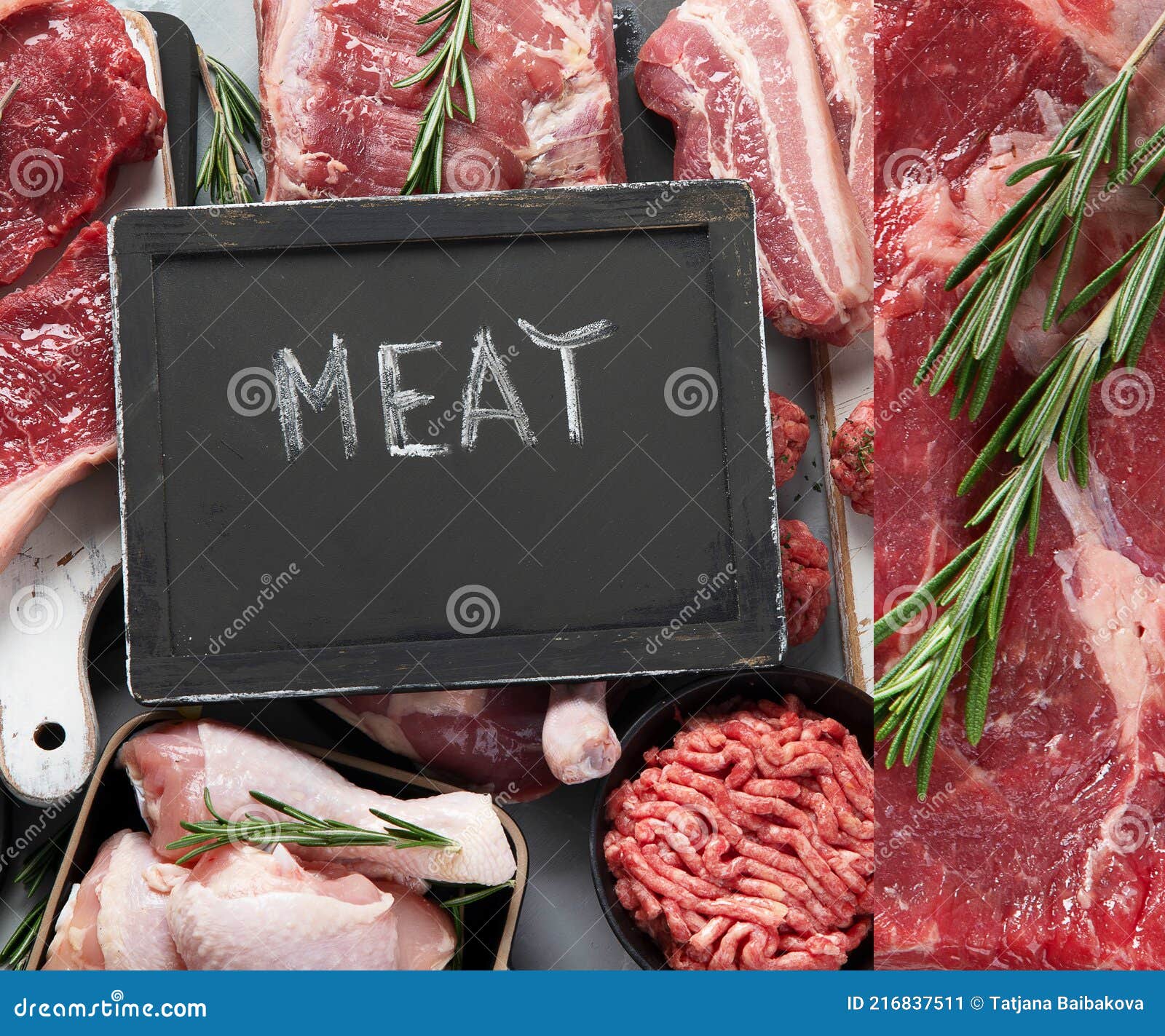 Collage of Different Type of Raw Meat Stock Image - Image of pork ...