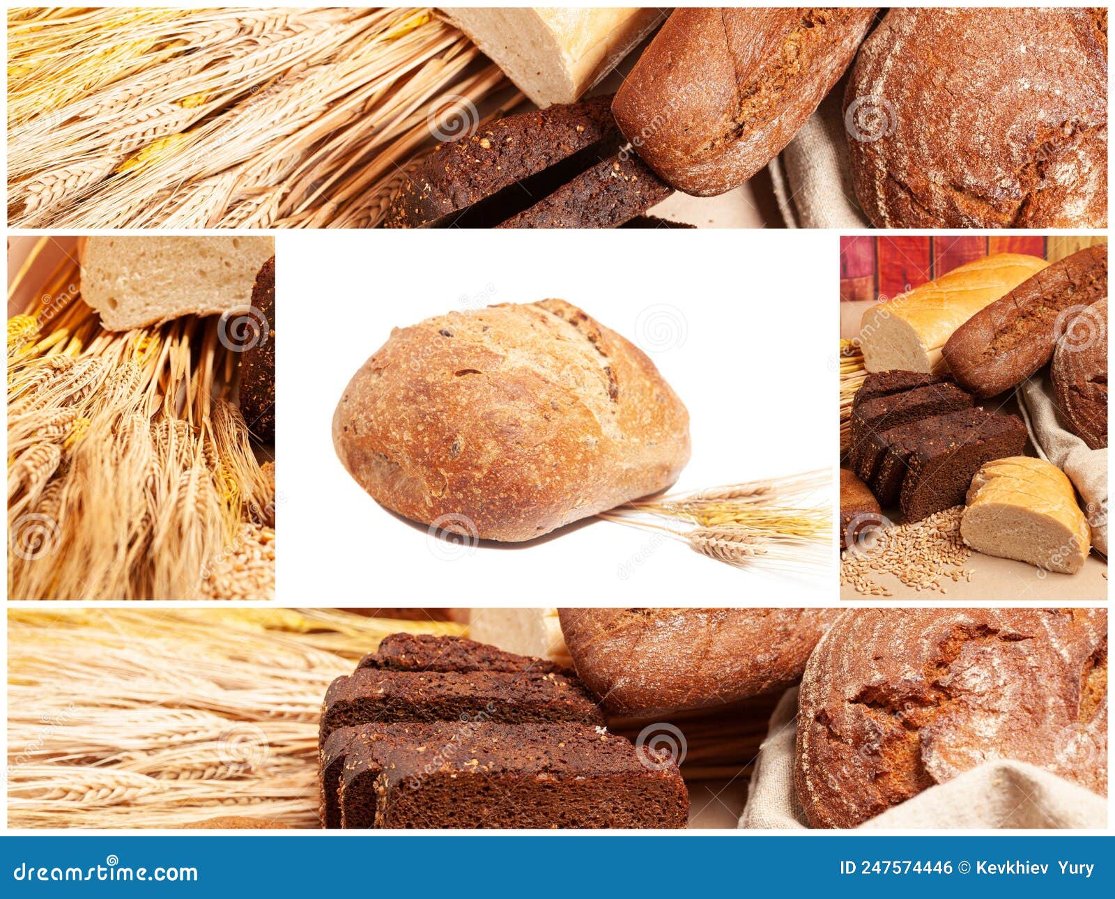 Collage with Different Types of Bread with Wheat Ears Stock Photo ...