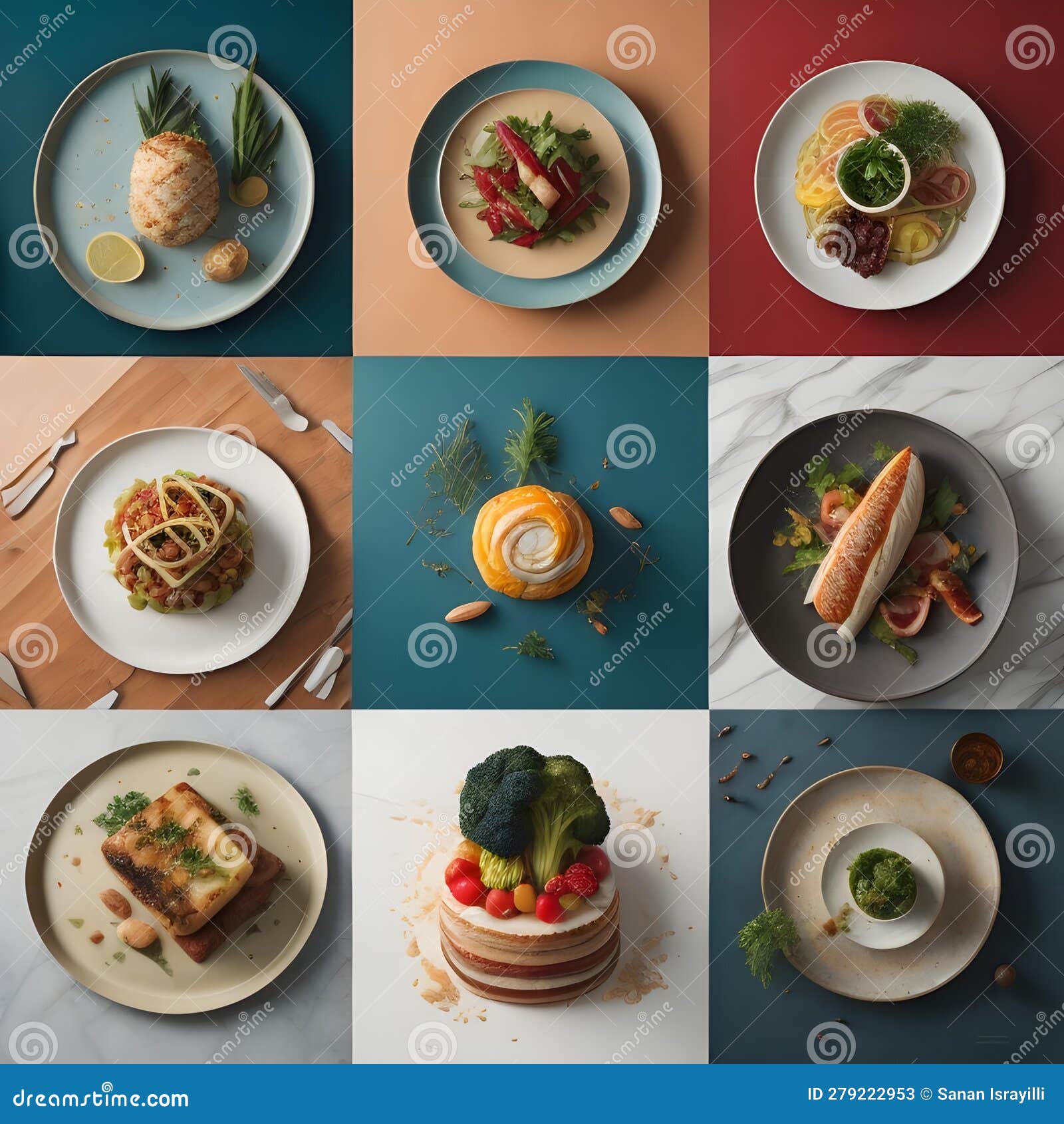 Collage of Different Types of Food on Color Background, Top View ...