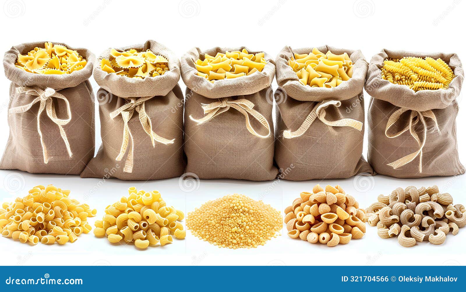 Collage of Different Types of Italian Pasta in Bags on White Background ...