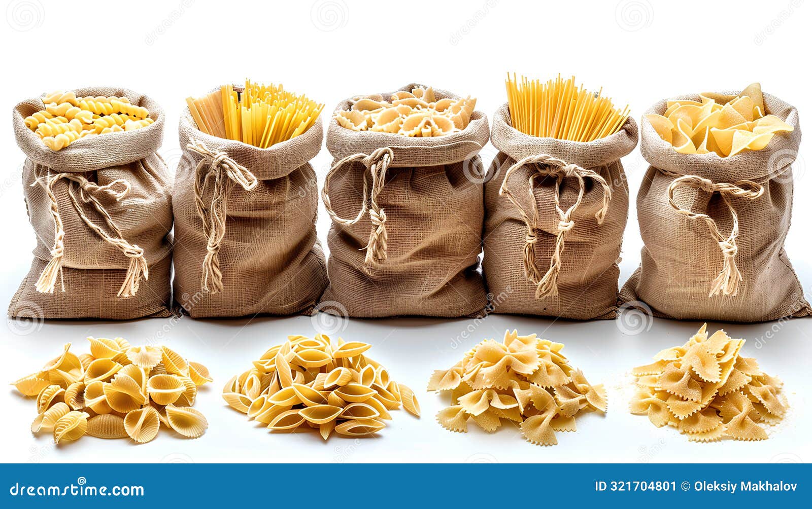 Collage of Different Types of Italian Pasta in Bags on White Background ...