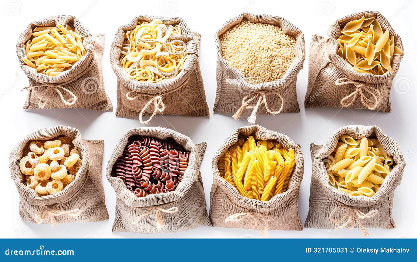 Collage of Different Types of Italian Pasta in Bags on White Background ...
