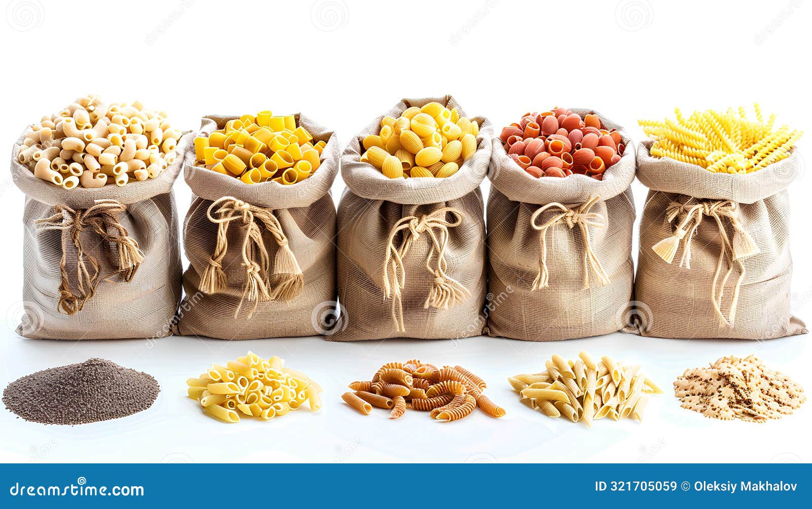 Collage of Different Types of Italian Pasta in Bags on White Background ...