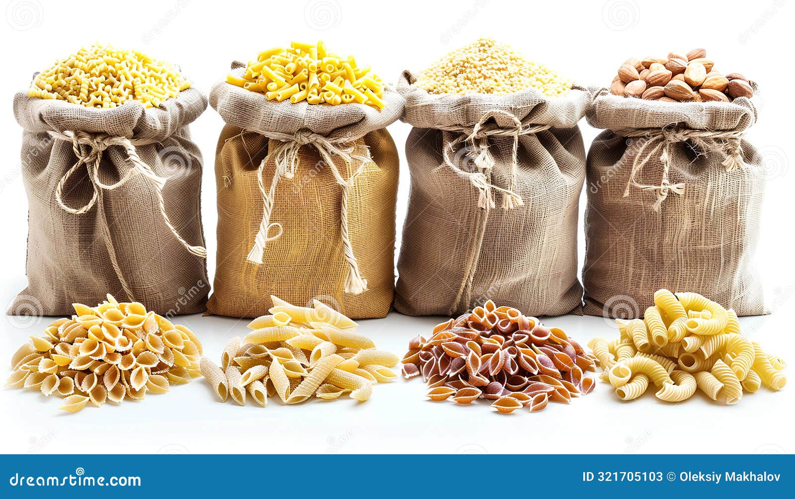 Collage of Different Types of Italian Pasta in Bags on White Background ...