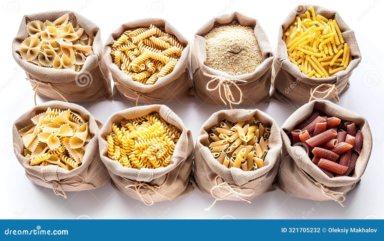 Collage of Different Types of Italian Pasta in Bags on White Background ...