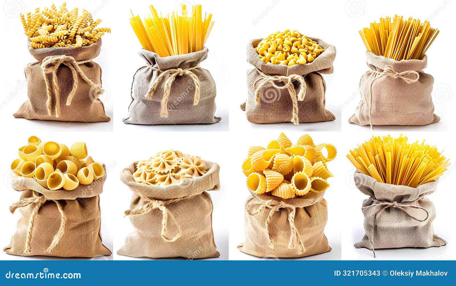 Collage of Different Types of Italian Pasta in Bags on White Background ...
