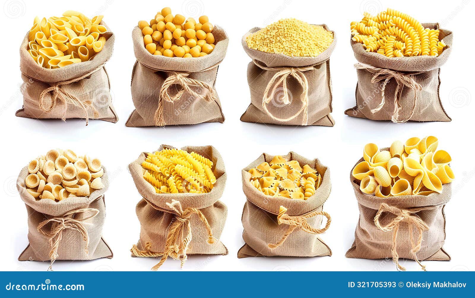 Collage of Different Types of Italian Pasta in Bags on White Background ...
