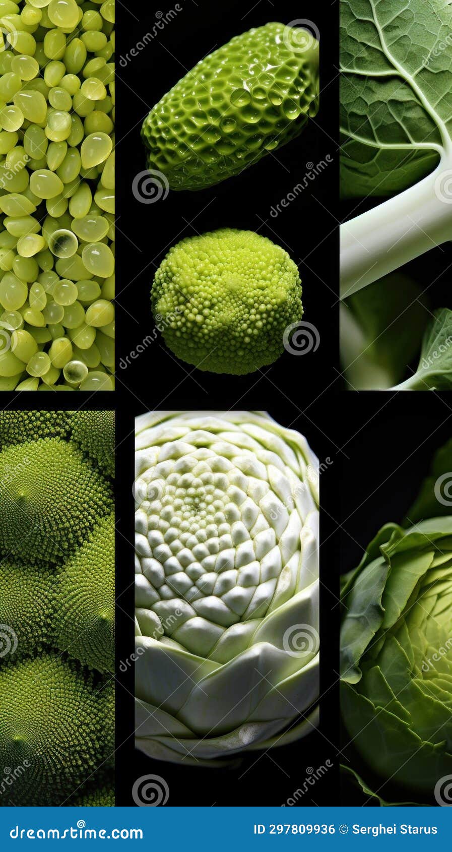 A Collage of Different Types and Sizes of Green Vegetables, AI Stock ...