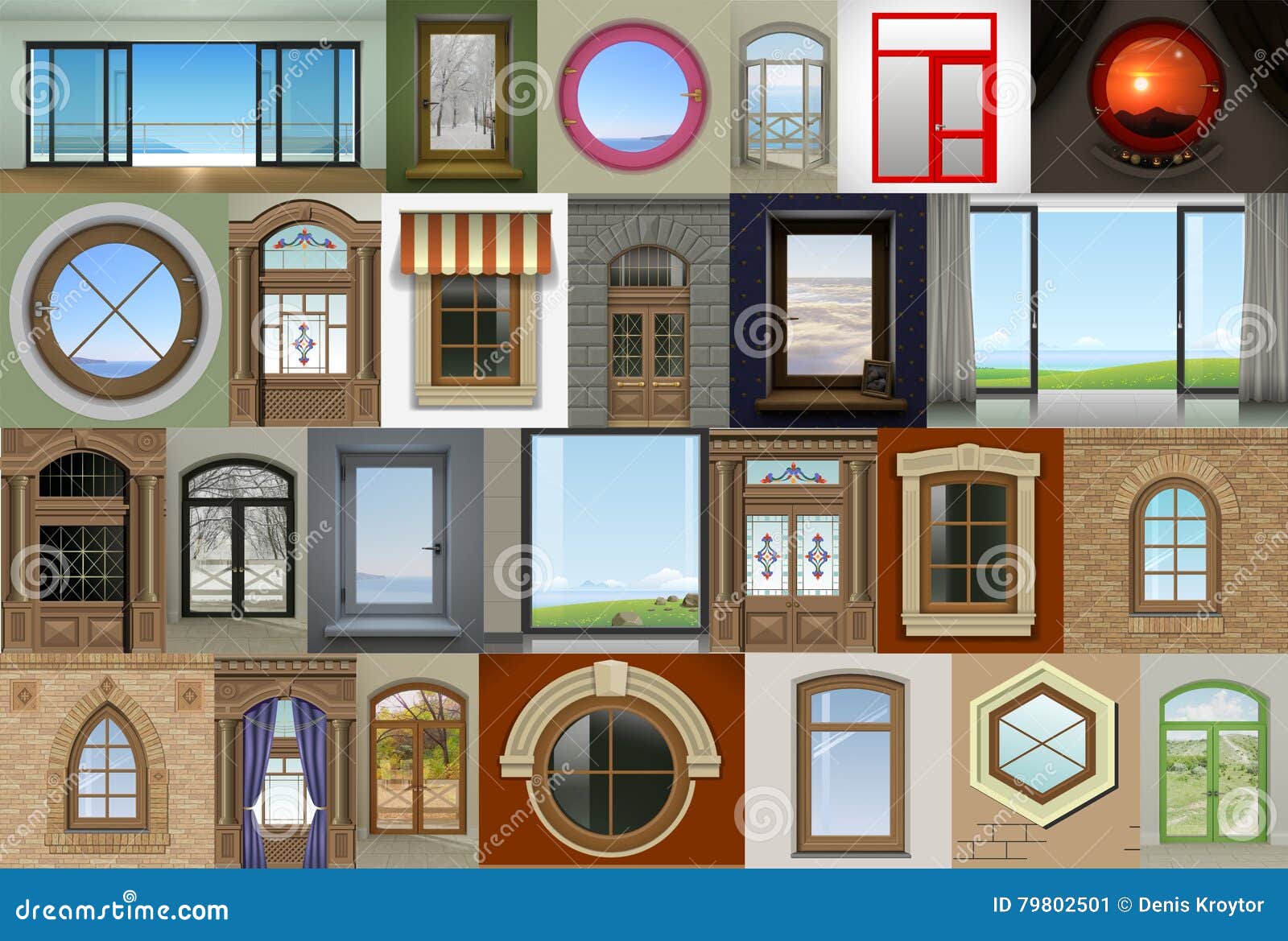 Collage of Different Windows Stock Illustration - Illustration of ...