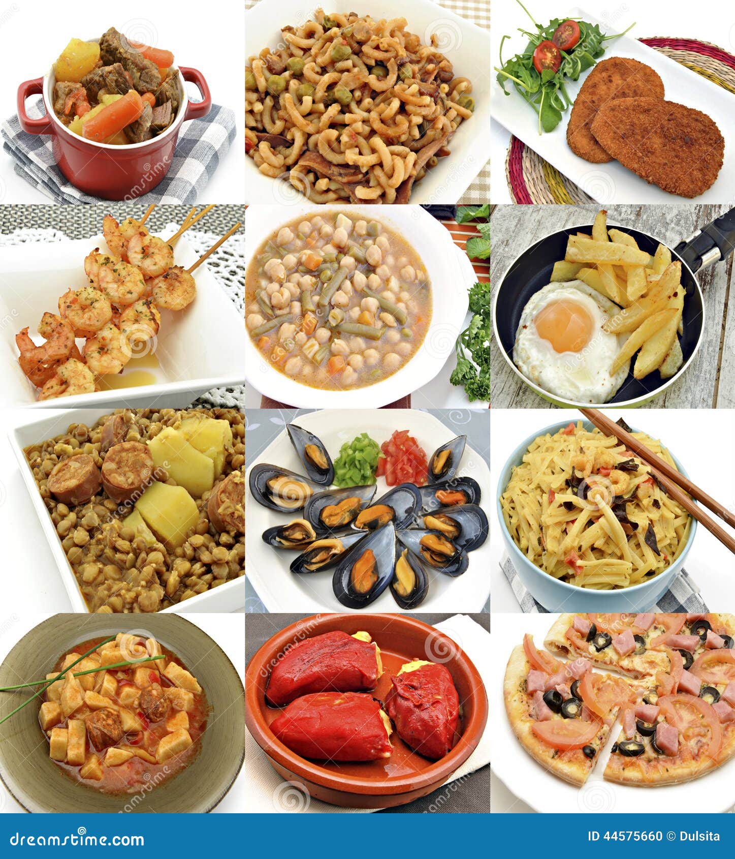 Collage of dishes cooked stock photo. Image of eating - 44575660