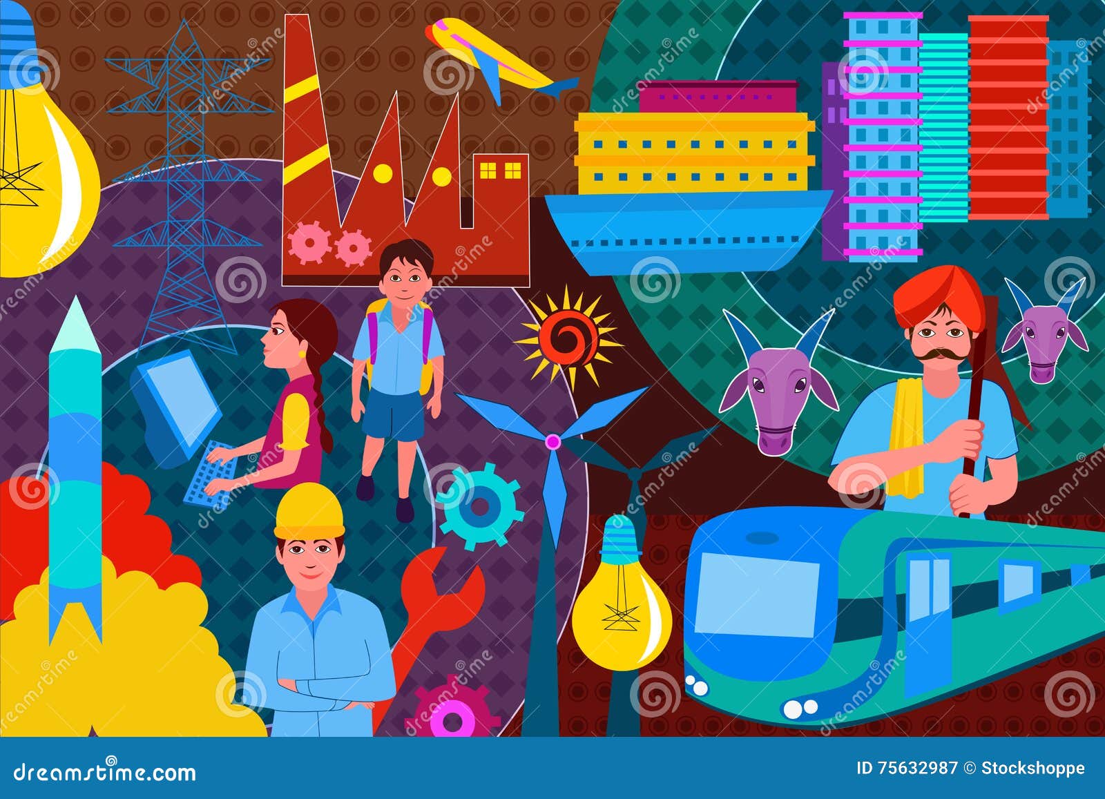 Collage Displaying Progress and Development of India Stock Vector ...