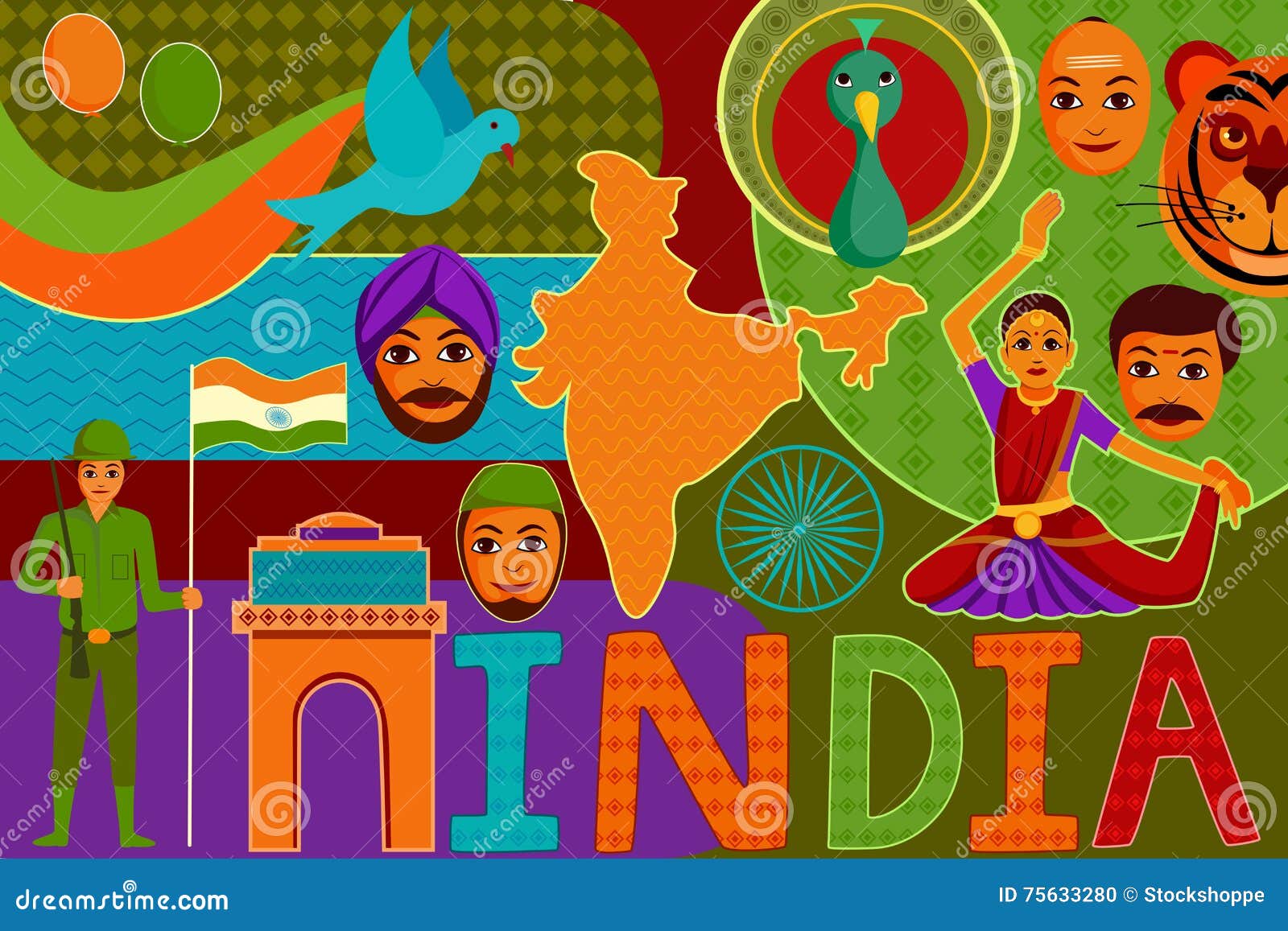 Collage Displaying Rich Cultural Heritage Of India Vector Illustration ... Collage Displaying Rich Cultural Heritage Of India Vector Illustration ...