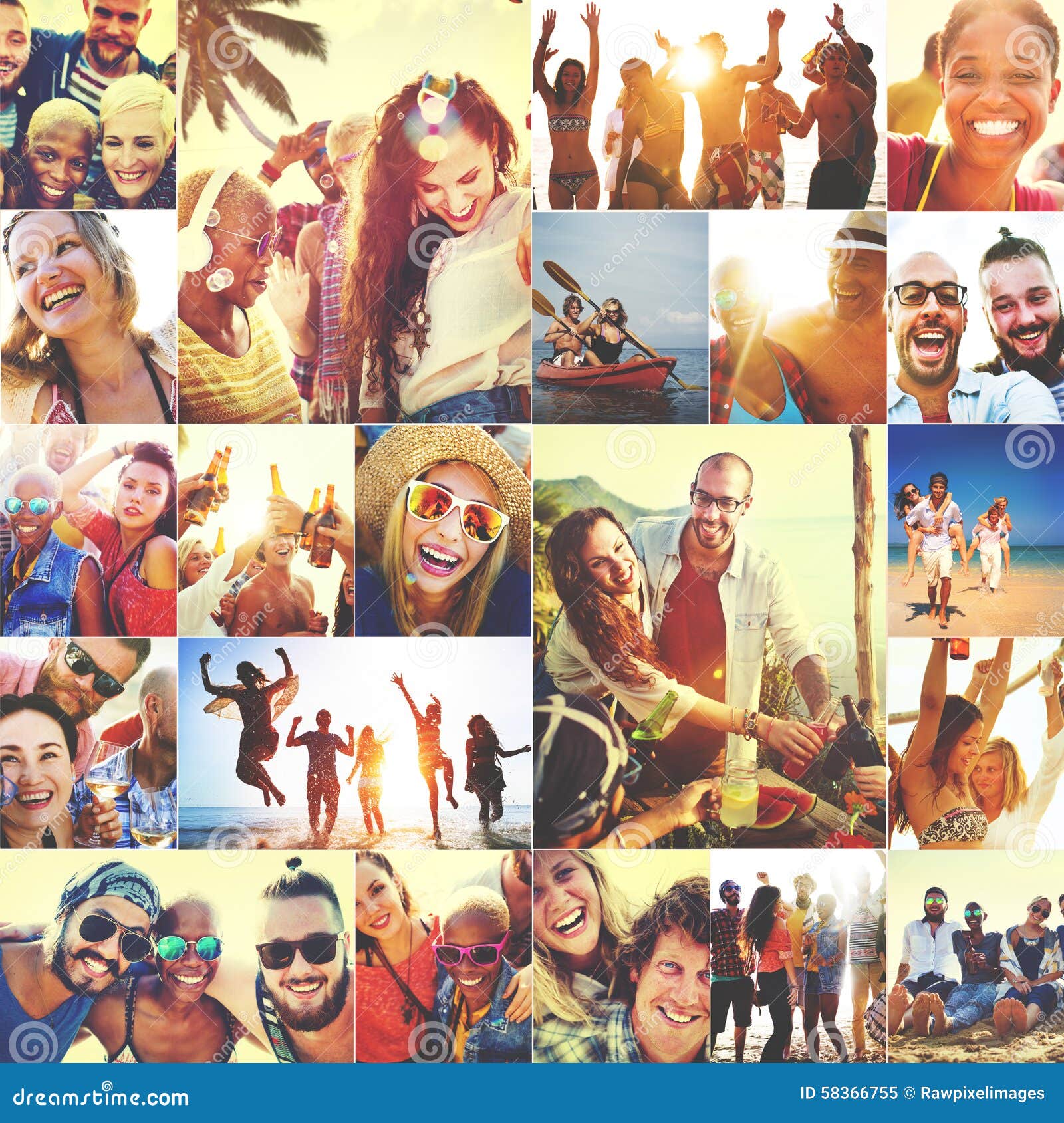 Collage Diverse Faces Summer Beach People Concept Stock Image - Image ...
