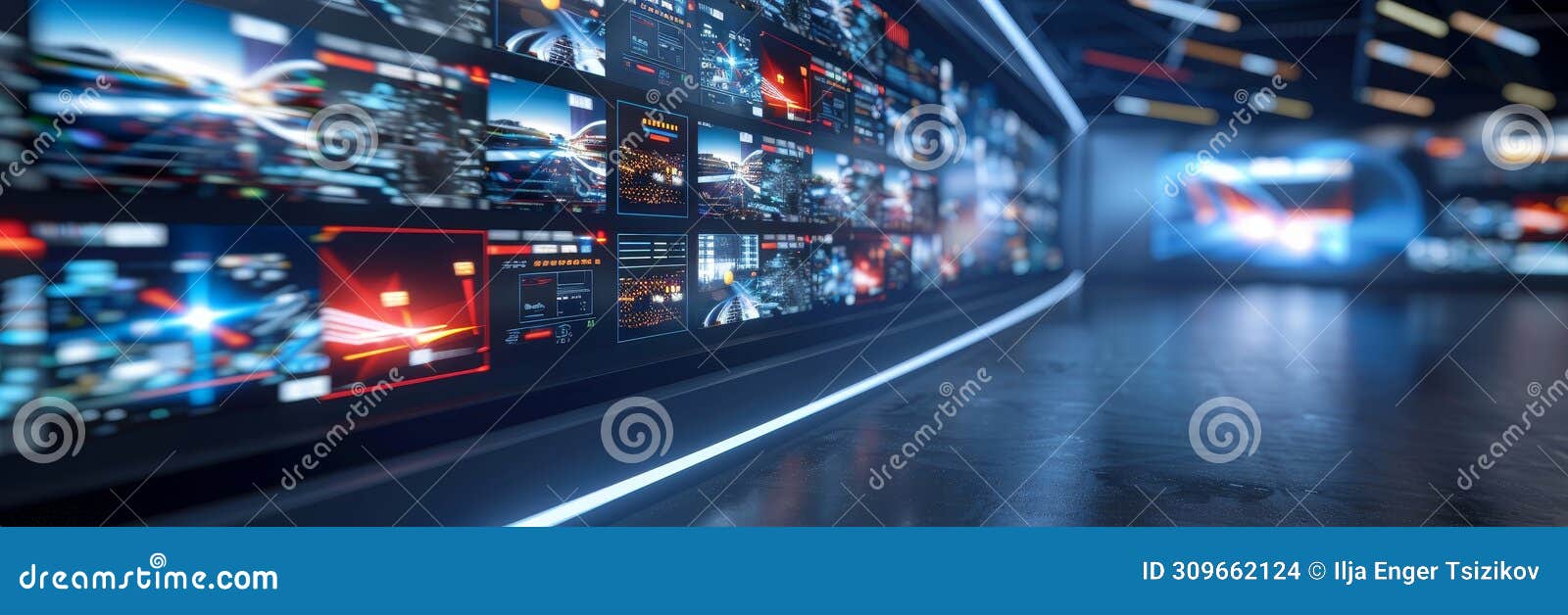 Collage Of Television Screens, Each Displaying A Different Multimedia ...