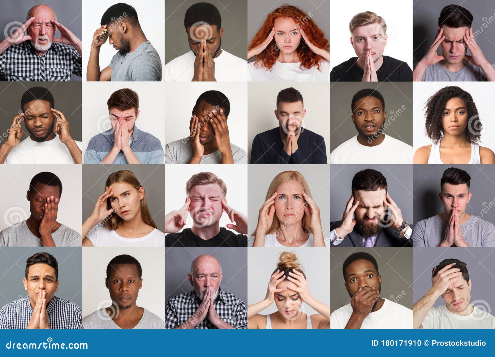 Collage With Diverse People Suffering From Headache, Stress Or Problems ...
