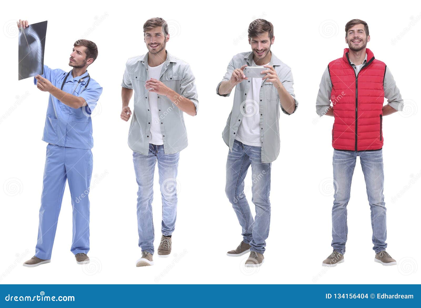 Collage Of Doctor In Lab Coat And Medical Pictograms Over Blue ...