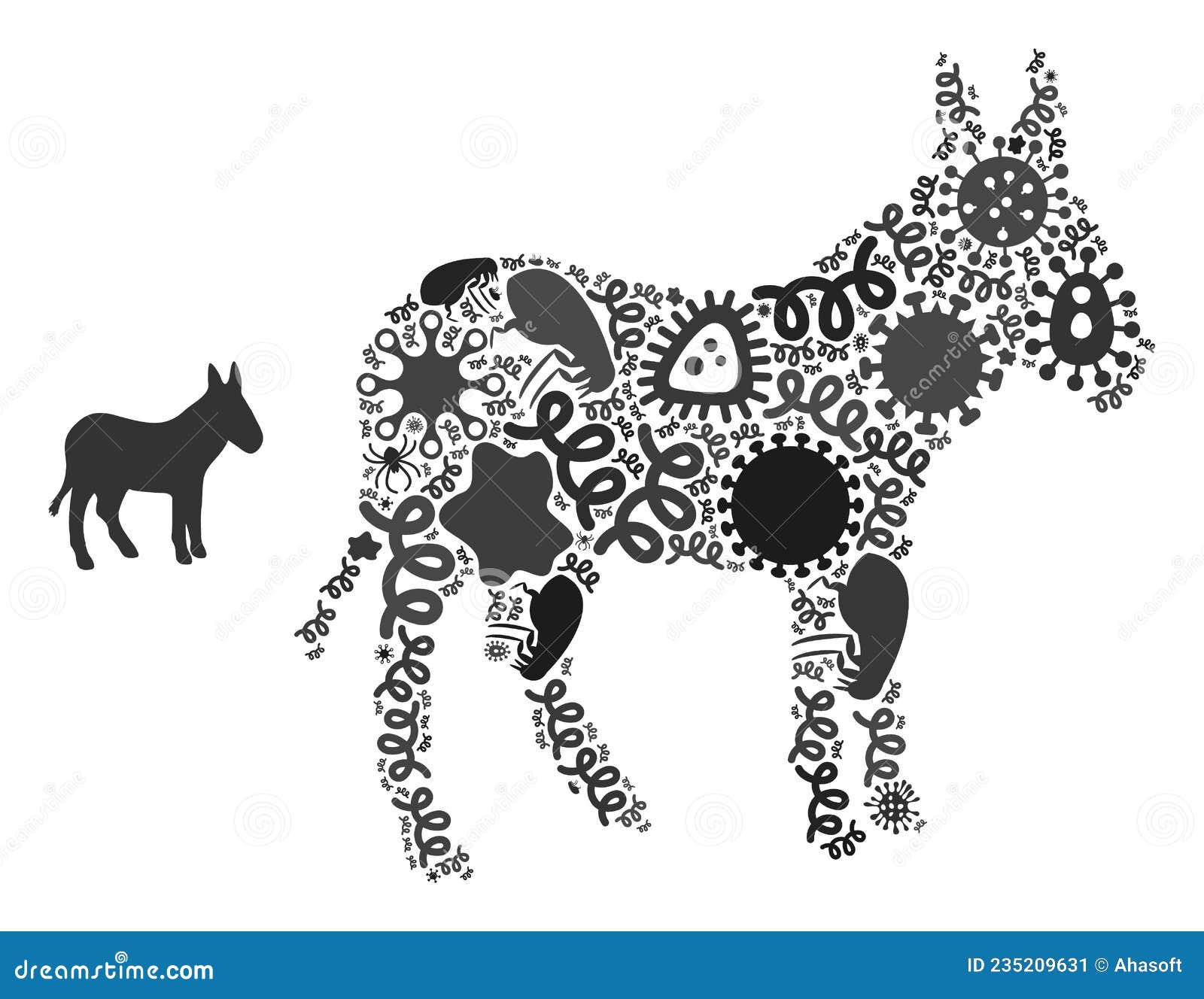 Collage Donkey Icon of Infectious Pathogens Stock Illustration ...