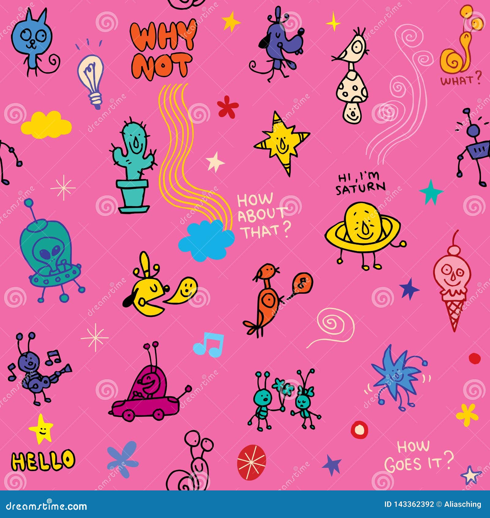 Cartoon Characters Seamless Pattern Stock Vector - Illustration of ...