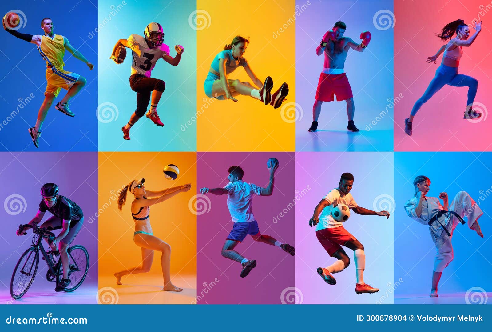 Collage. Dynamic Image Of Young Guy, Football, Soccer Player In Motion ...