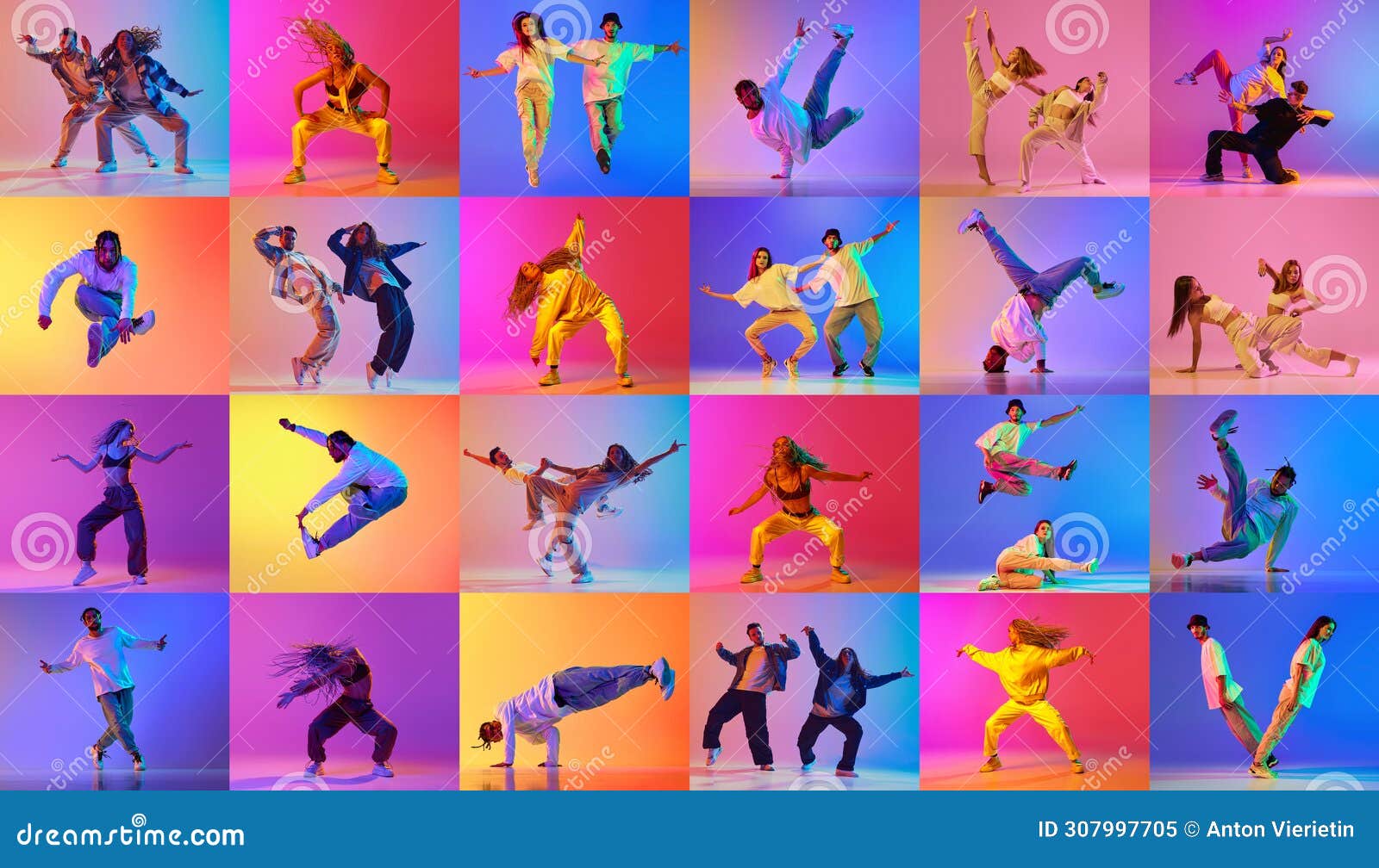 Collage. Dynamic Studio Portraits of Artistic People Dancing in ...