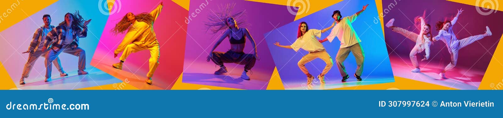 Collage. Dynamic Studio Portraits of Dancers Dancing in Different ...