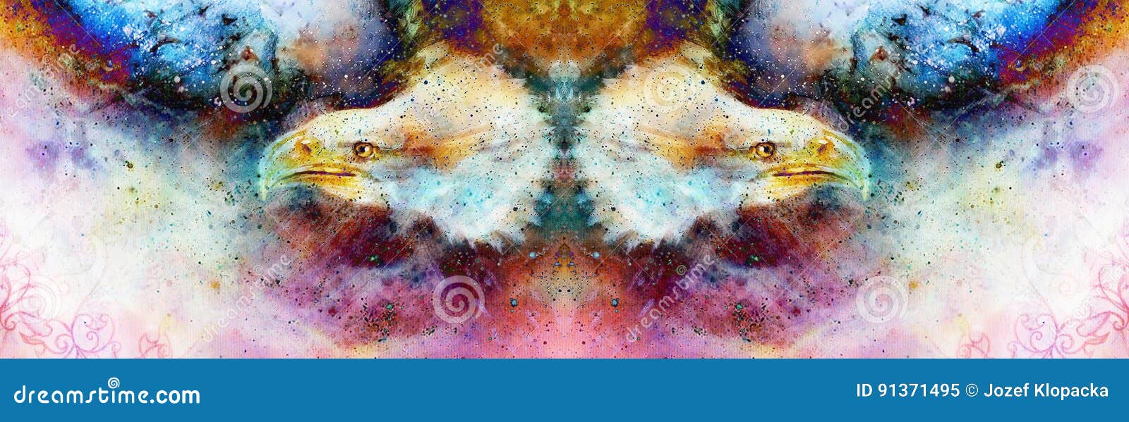Collage with Eagle Head and Ornaments on Multicolor Abstract Background ...