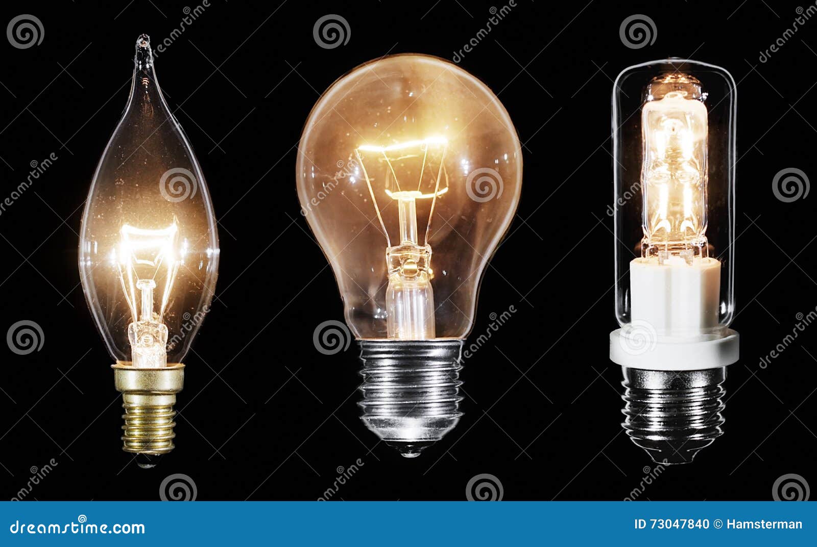 Collage of 3 Edison Lamps Glowing Over Black Stock Photo - Image of ...