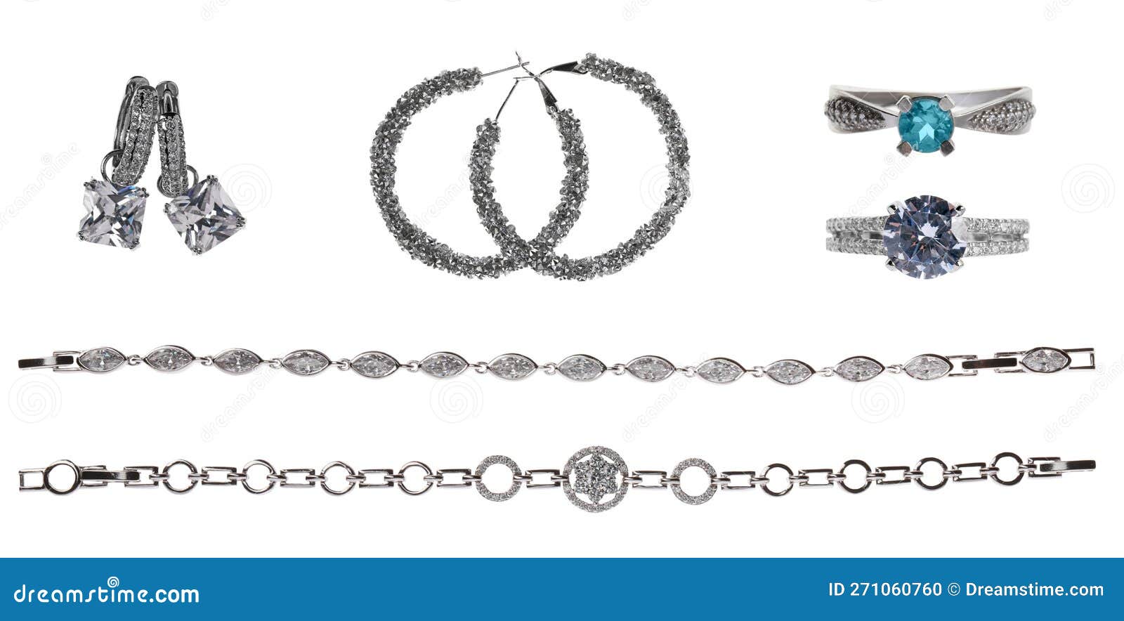 Collage with Elegant Jewelry on White Background Stock Illustration ...