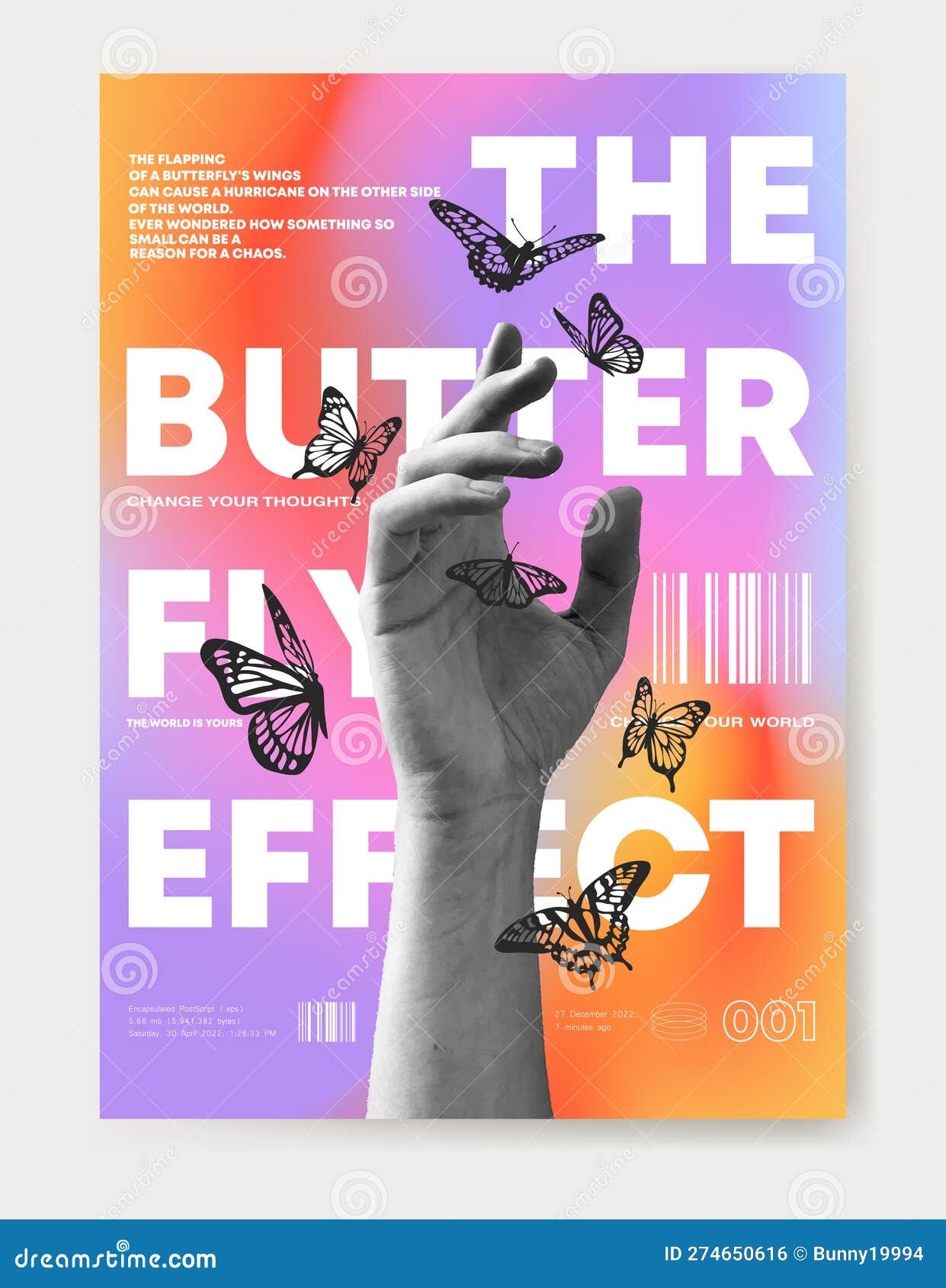 Collage Elements on Gradient Backgroung. Hand Chasing Butterflies Stock ...