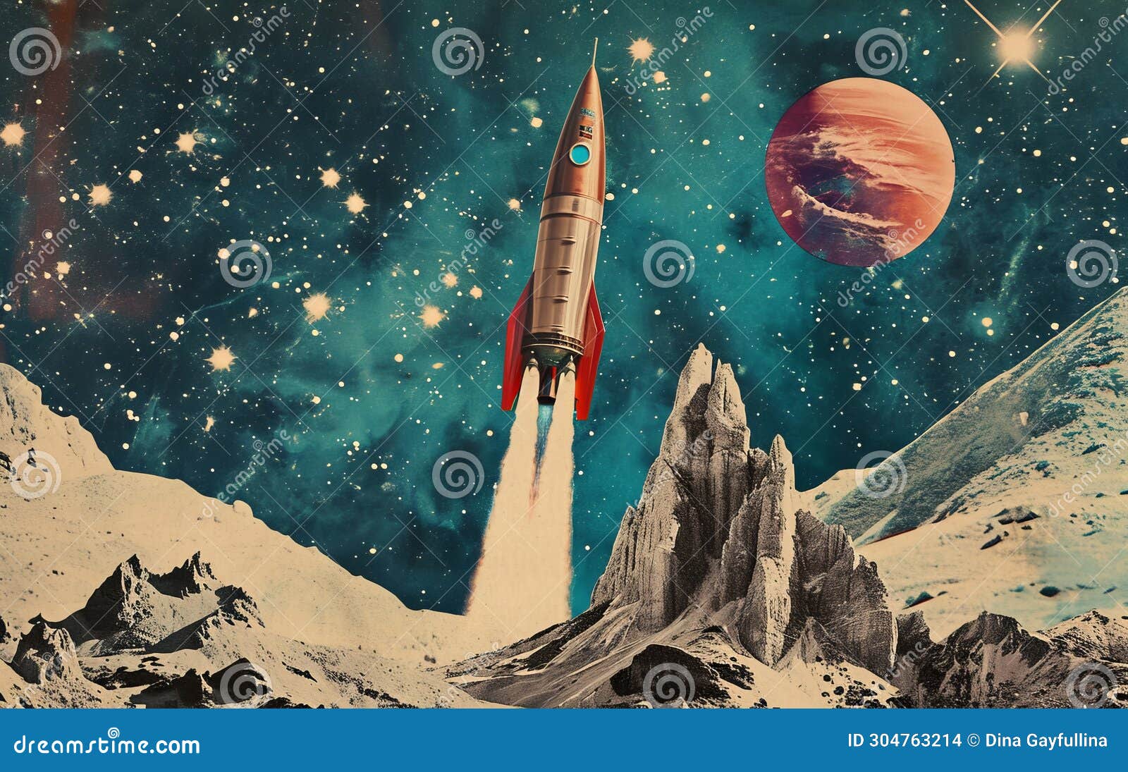 Collage with Elements of Retro Space Rocket Ships Stock Photo - Image ...