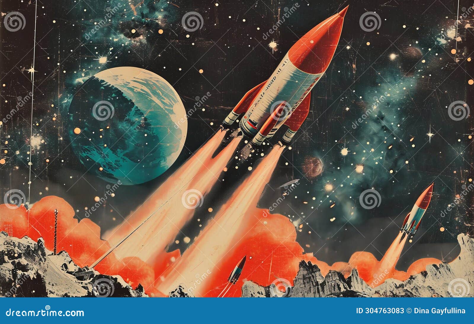 Collage with Elements of Vintage Space Rocket Ships Stock Image - Image ...