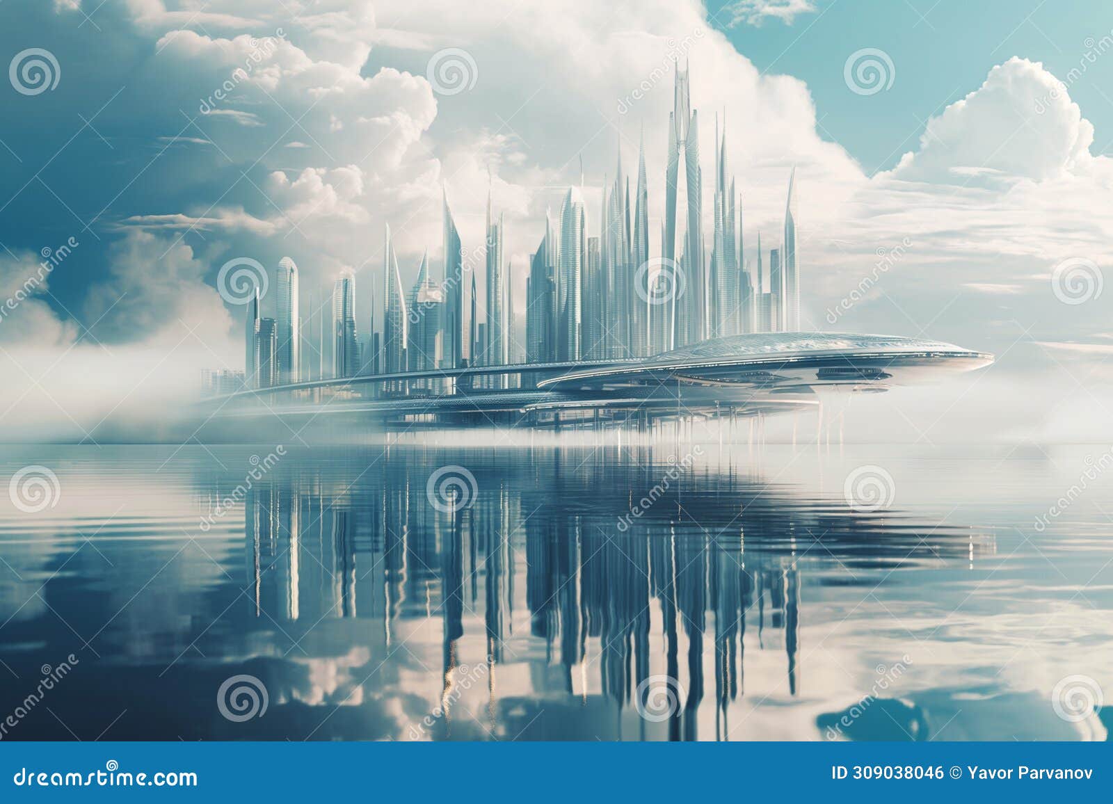 Hovering Buildings and Bridges, Combined with Clouds and a Watery ...