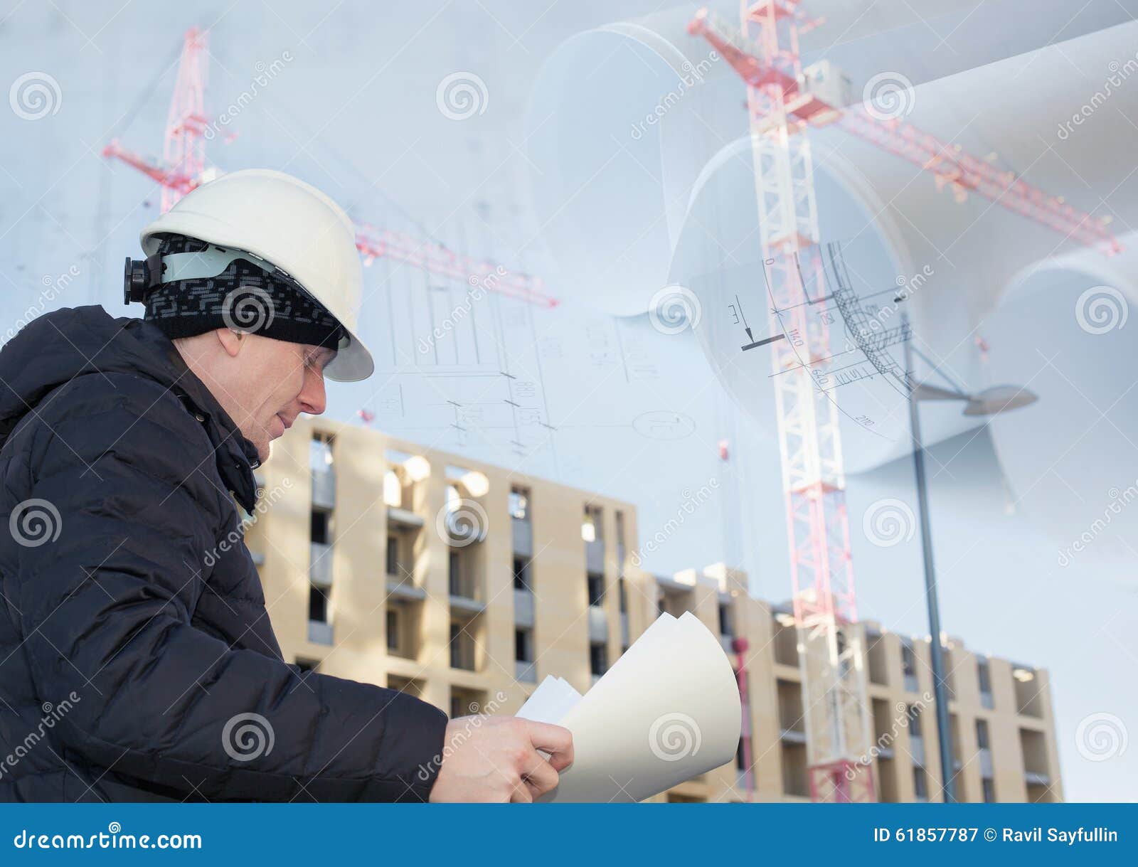 Collage with Engineer on a Construction Site with Stock Image - Image ...