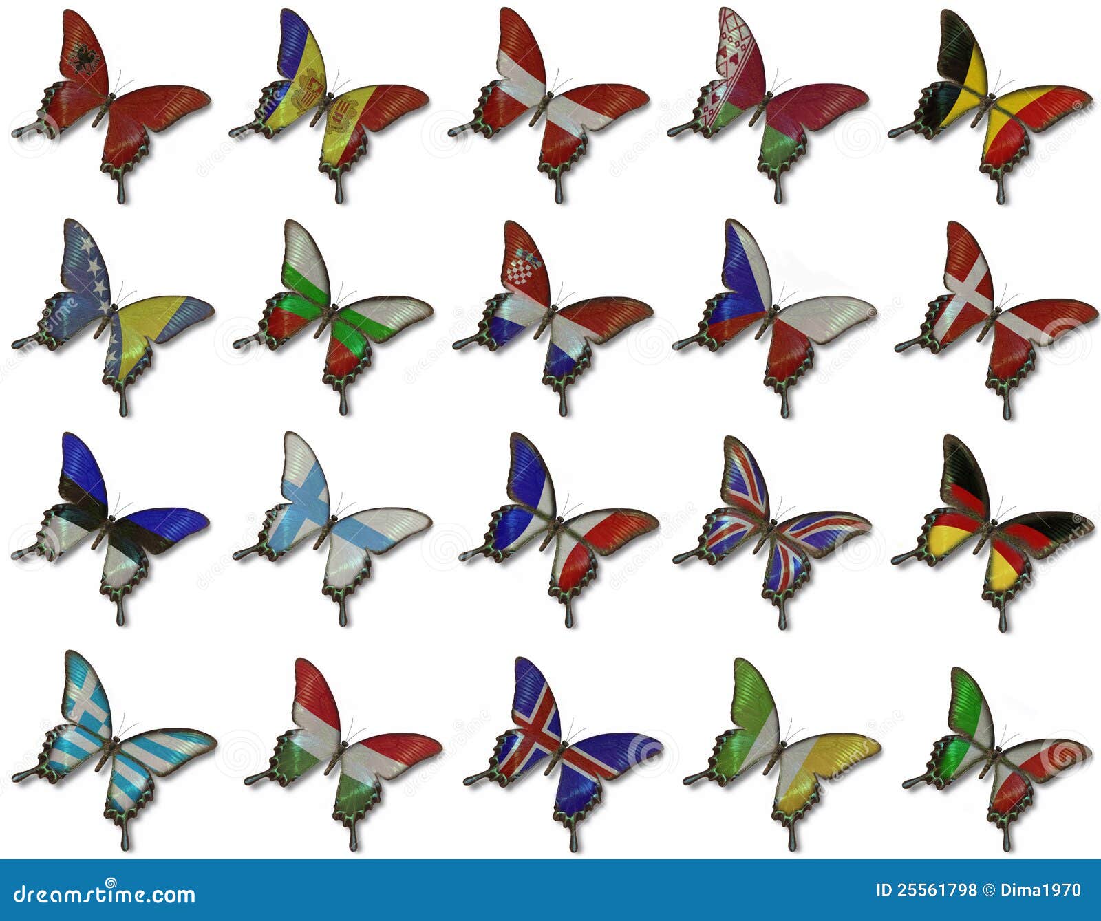 Collage from European Flags on Butterflies Stock Illustration ...