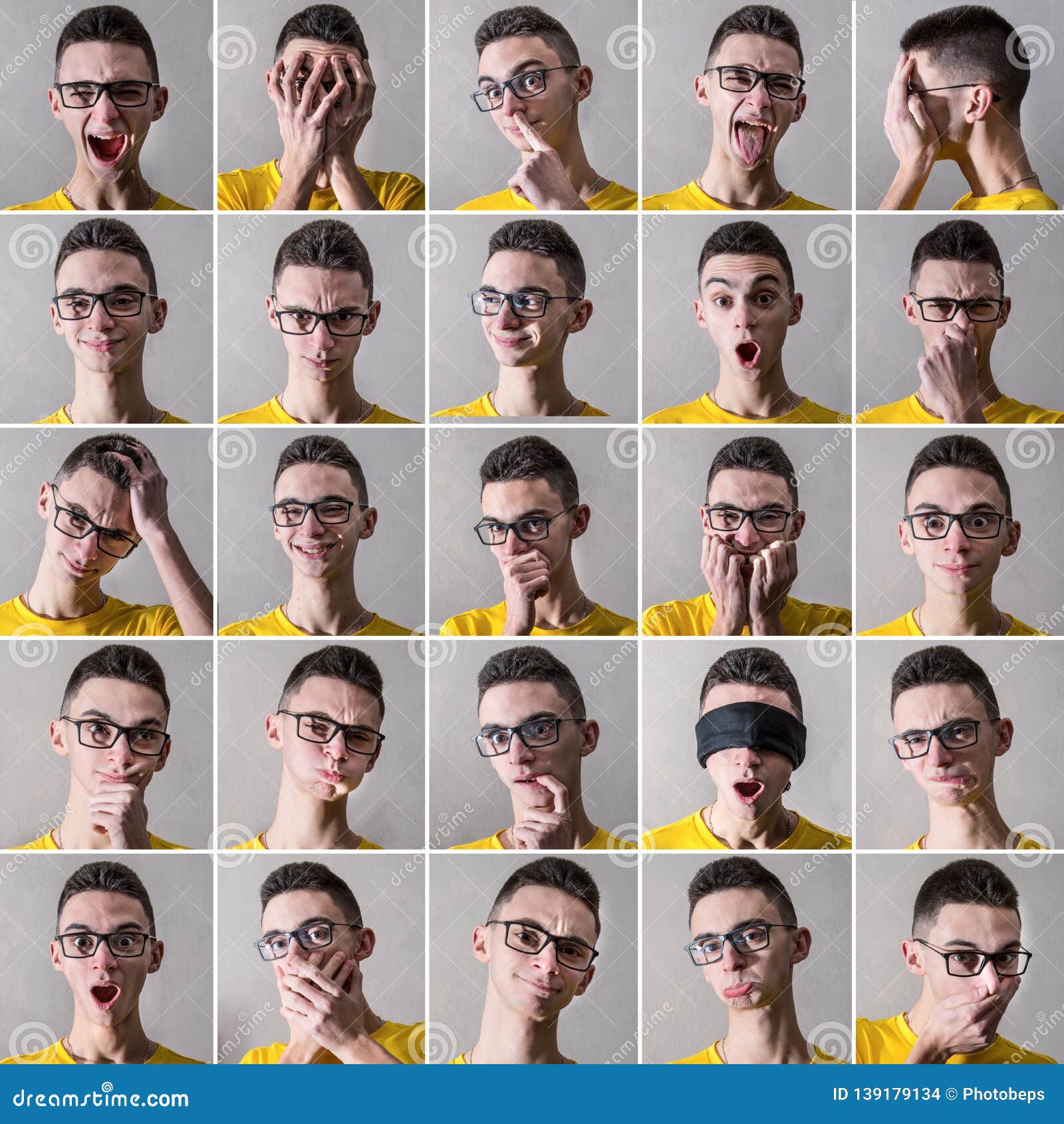 Collage of Expressions of a Young Man Stock Photo - Image of conceptual ...