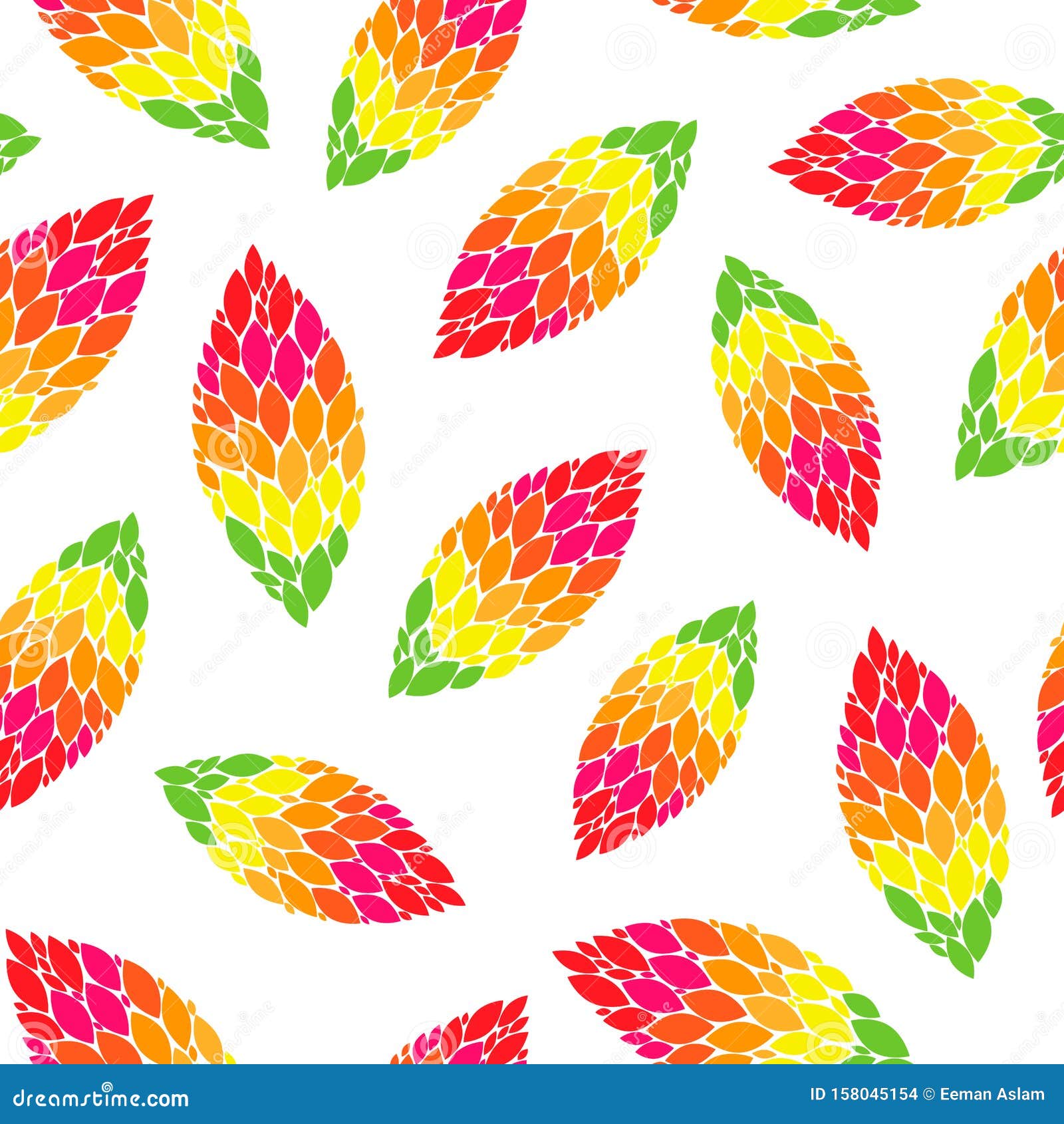 Collage Fall Leaves on White Background Seamless Repeat Pattern Stock ...