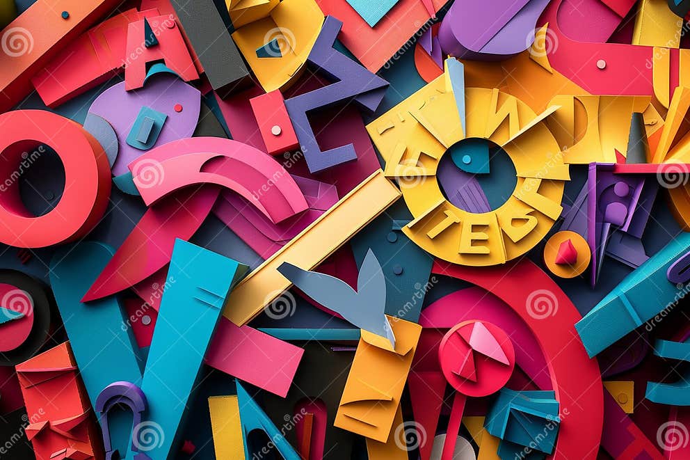 A Collage Featuring an Array of Colorful Paper Letters Designed in ...