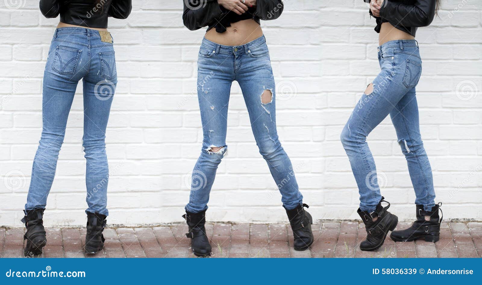 Collage female blue jeans stock image. Image of brick - 58036339